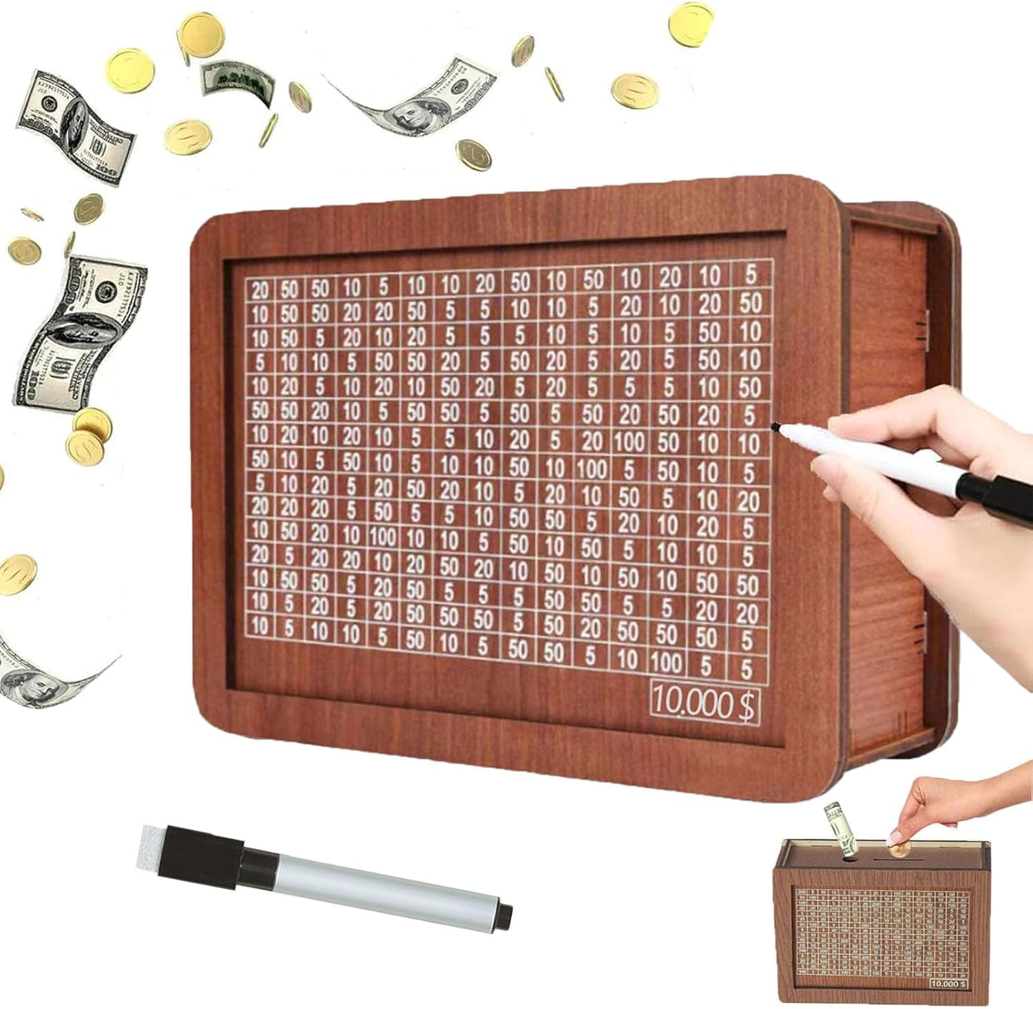 Cash Vault Wooden Savings Box, 10k Money Saving Box with Counting ...