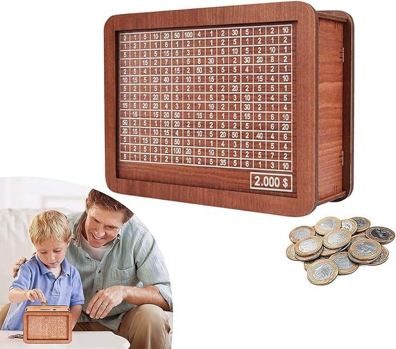 Cash Vault Wooden Savings Box,2000 Savings Challenge Box Wooden Cash ...