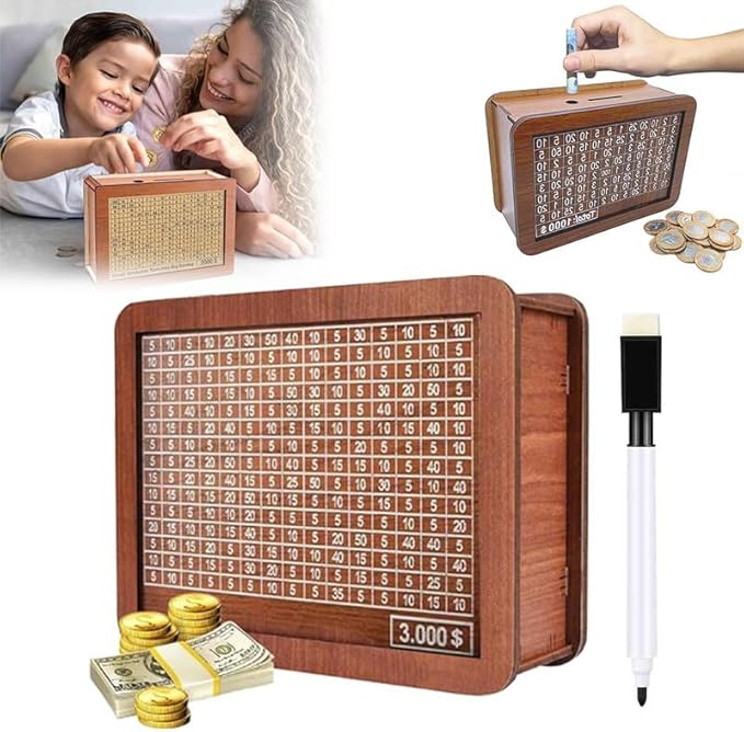 Cash Vault Wooden Savings Box - 2025 Edition, 10,000 Savings Target ...