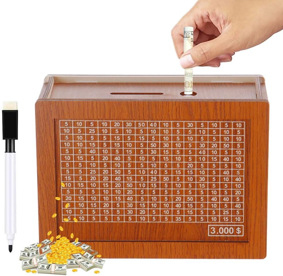 Cash Vault Wooden Savings Box, 2025 New Challenge Wooden Cash Saving ...