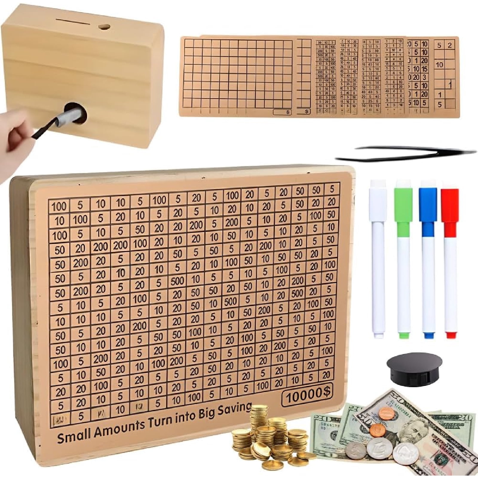 Cash Vault Wooden Savings Box, 2026 Money Box with Counter, Wooden ...