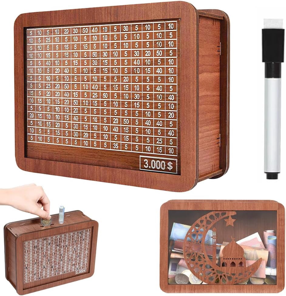Cash Vault Wooden Savings Box, 2026 New 10000 Savings Challenge Box, Wooden Cash Saver Box with ...