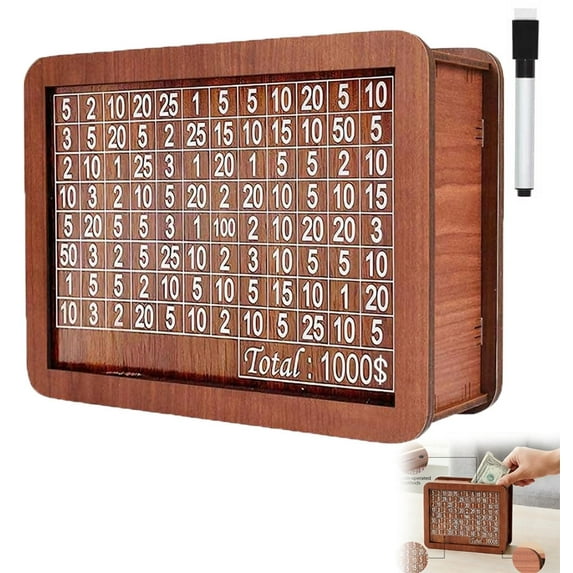 Cash Vault Wooden Savings Box, 2026 New Savings Challenge Box, Retro ...