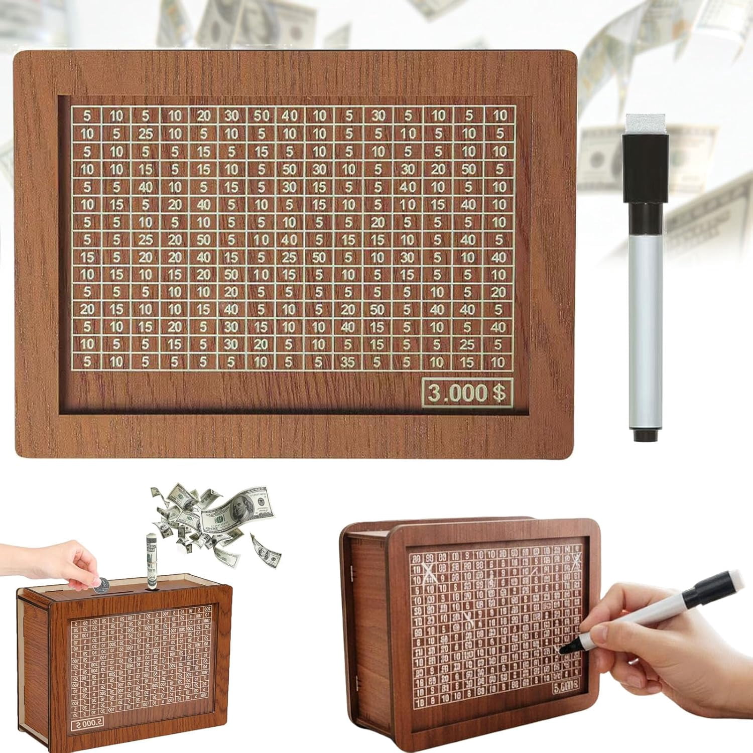 Cash Vault Wooden Savings Box, 2026 Upgraded Wooden Cash Savings Box ...