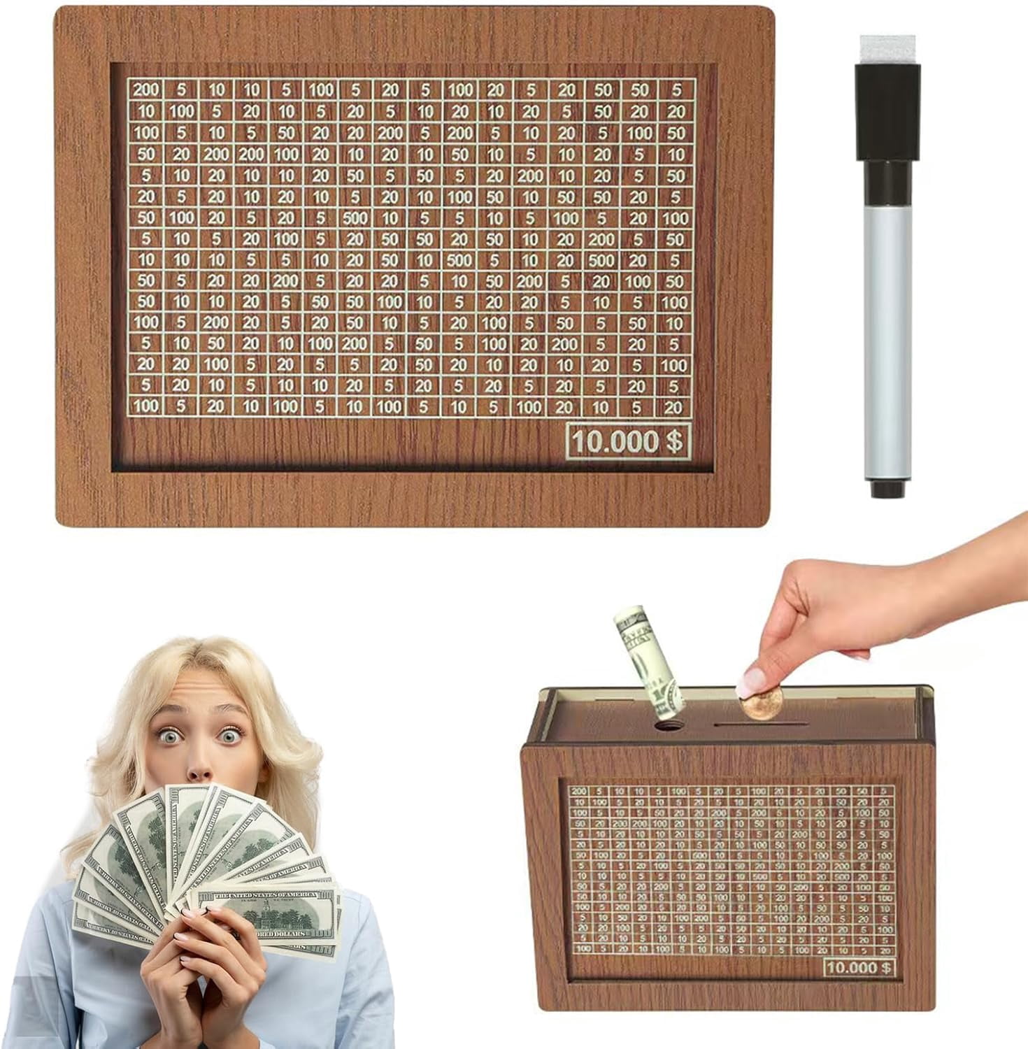 Cash Vault Wooden Savings Box, Wooden Savings Box 10000, 10000 Savings ...
