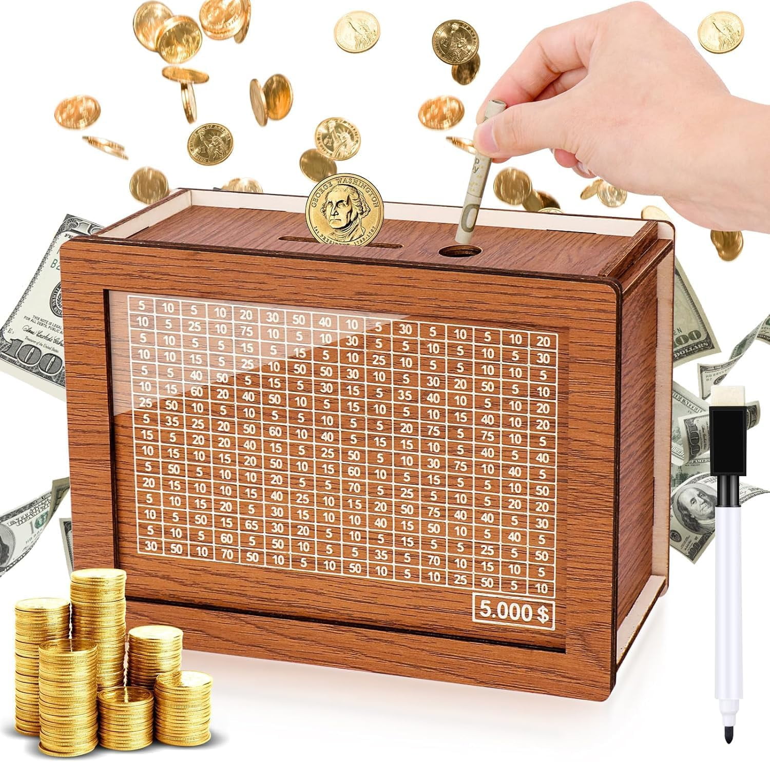 Cash Vault Wooden Savings Box, The Cash Vault Money Saving Box with ...