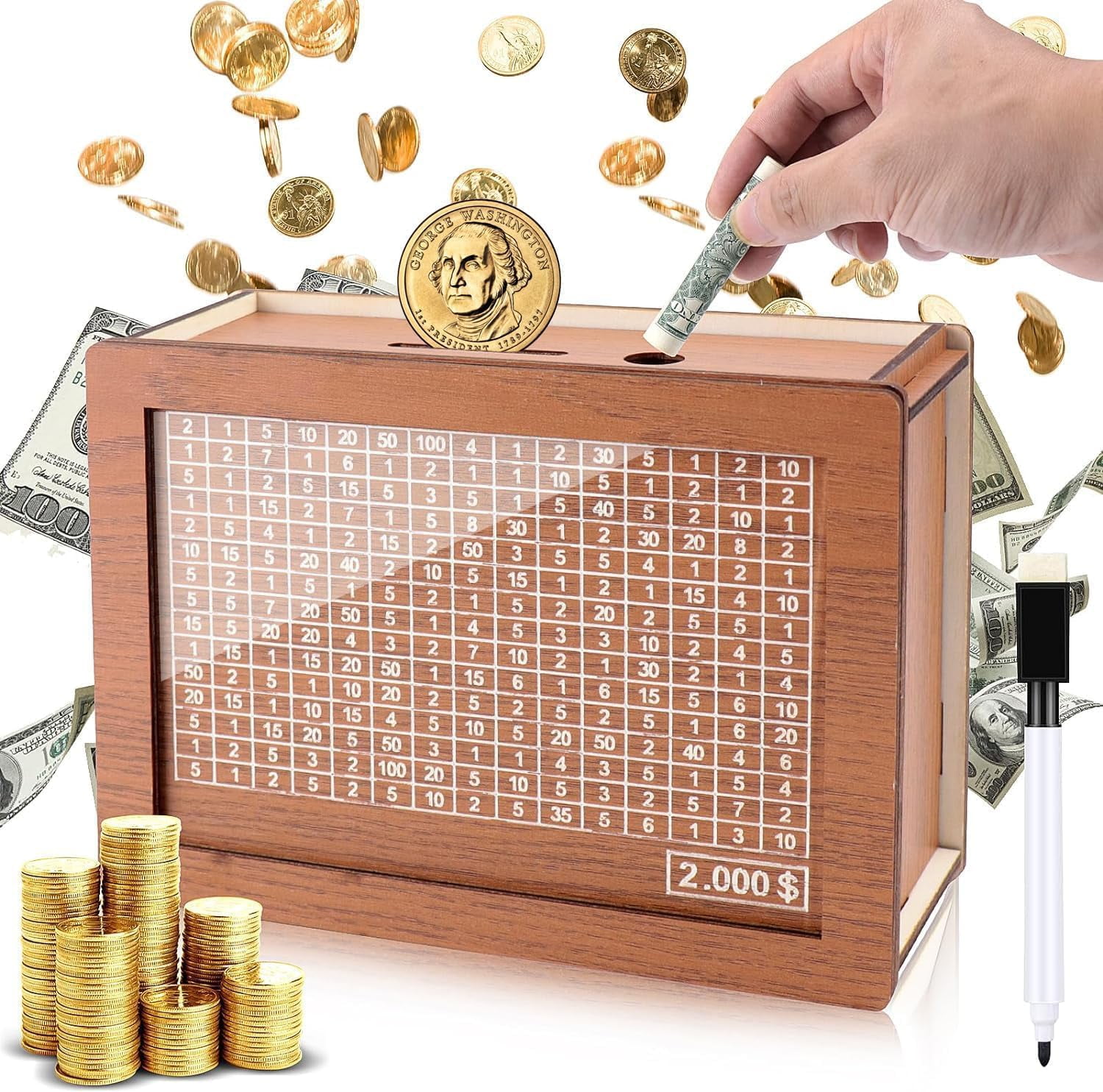 Cash Vault Wooden Savings Box, The Cash Vault Money Saving Box with ...