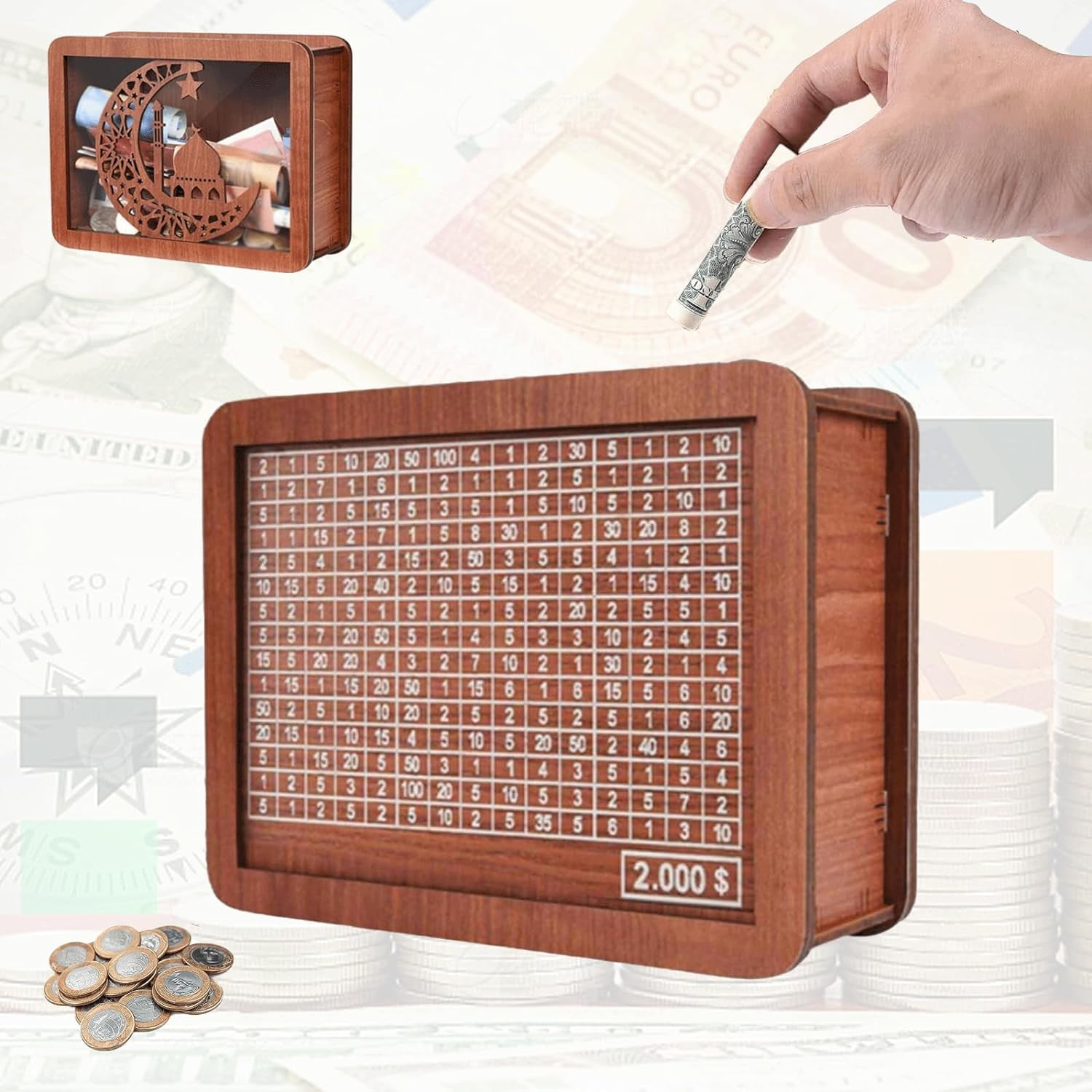 Cash Vault Wooden Savings Box, Cashbox Saving, Cash Savings Challenge ...