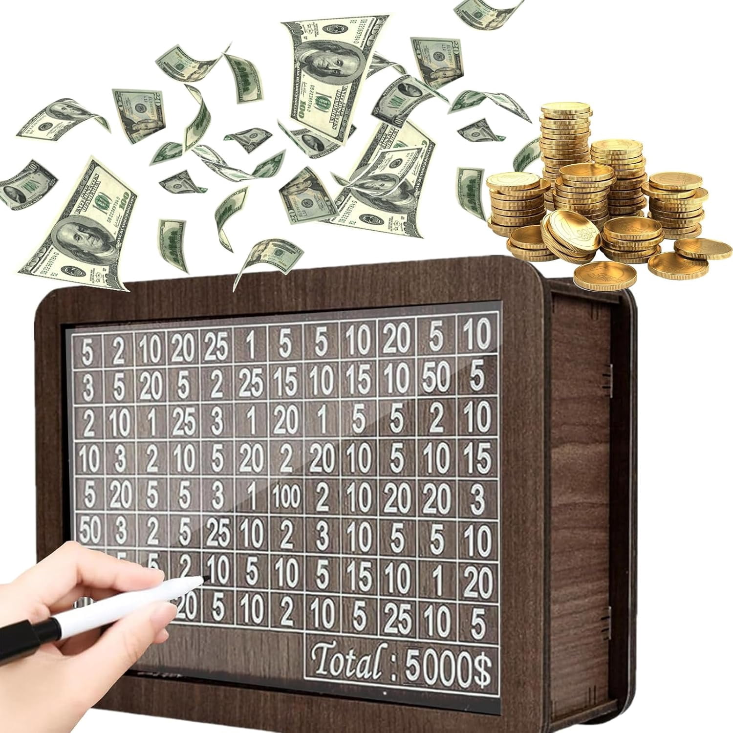 Cash Vault Wooden Savings Box, Savings Challenge Box Wooden Cash Saver ...