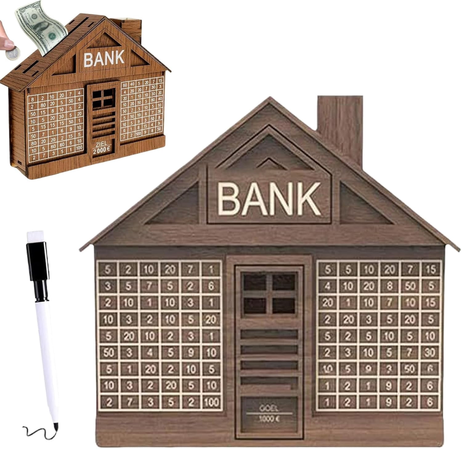 Cash Vault Wooden Savings Box with Coin Counter, 10,000 Savings ...