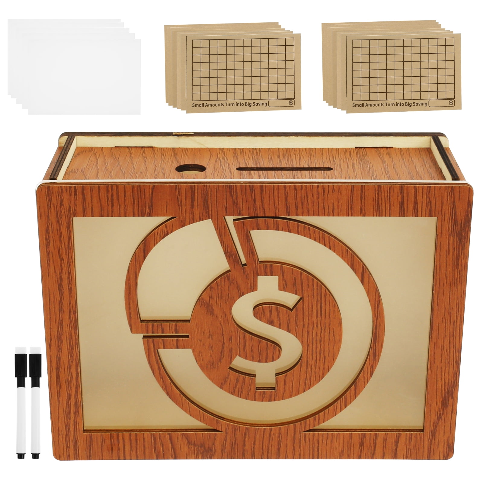 Cash Vault Wooden Savings Box, Money Box With Counter Wooden Money Box ...