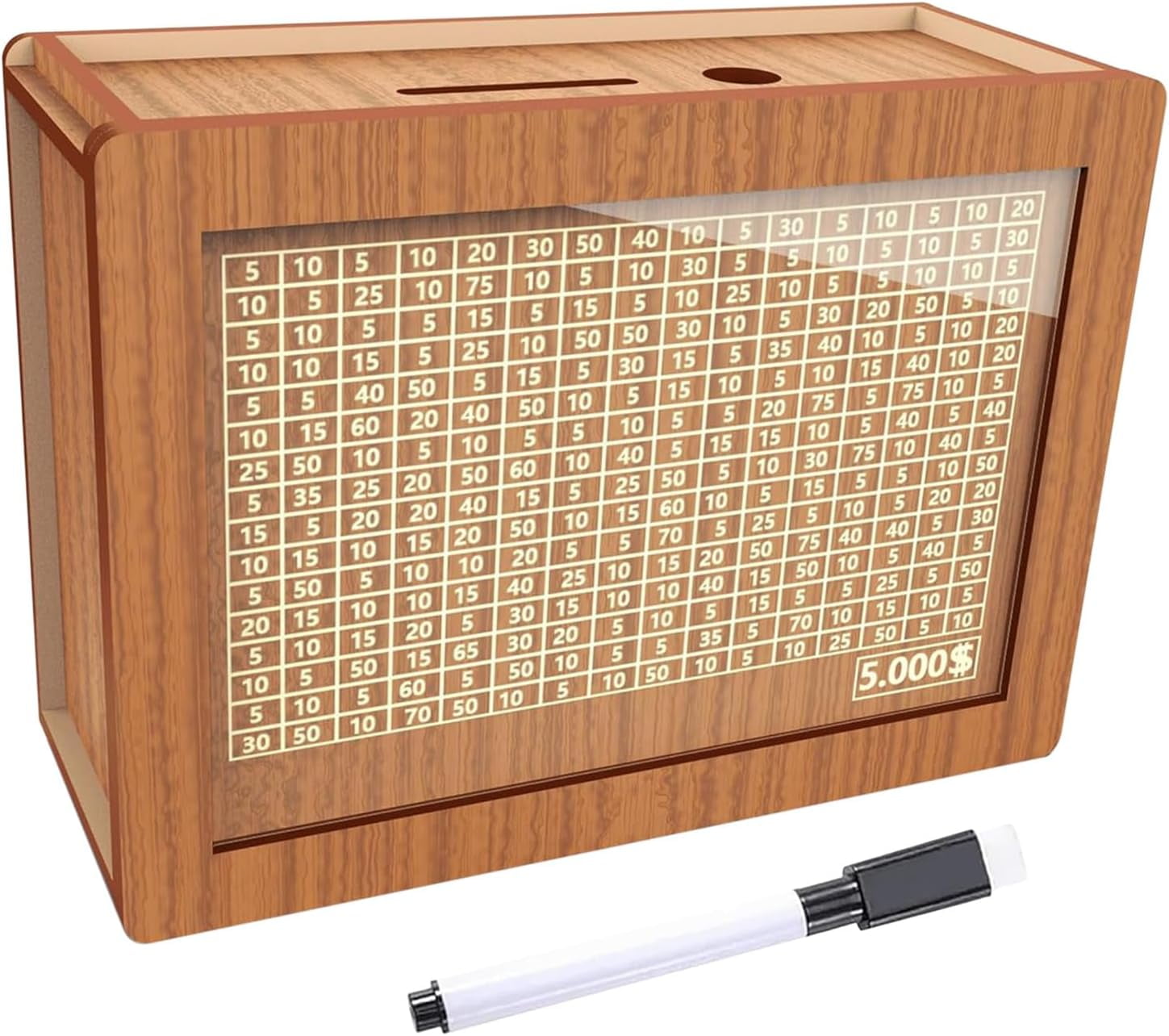 Cash Vault Wooden Savings Box - Wooden Money Box with Money Target and ...