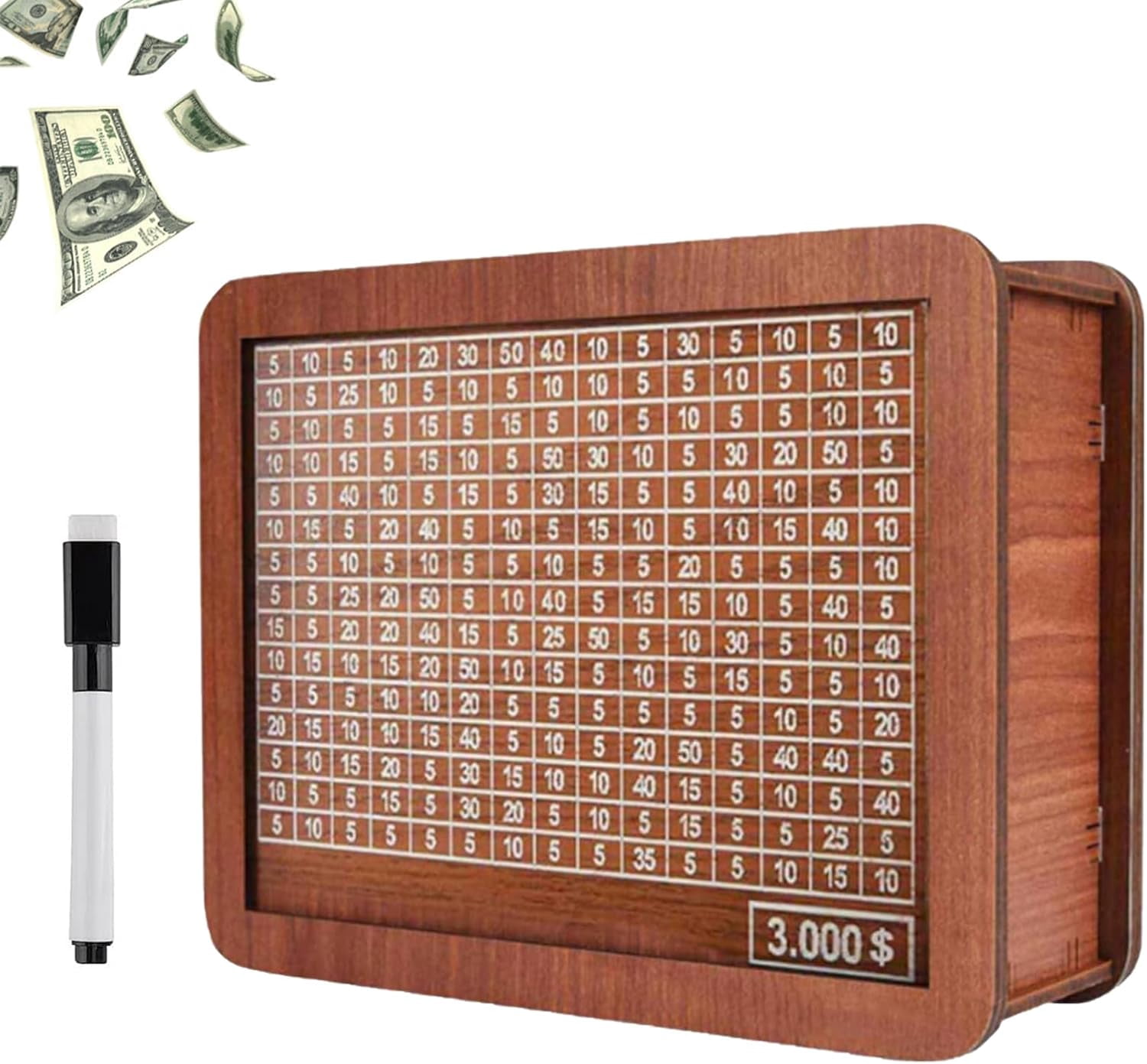 Cash Vault Wooden Savings Box, Reusable Money Saver with $10,000 /$5000 ...
