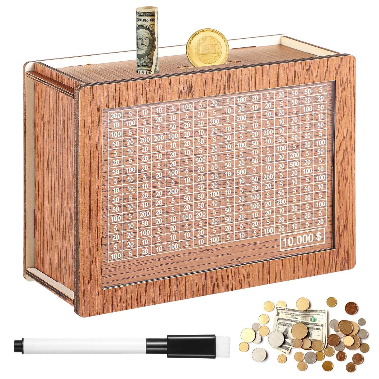 Cash Vault Wooden Savings Box, Save Towards $10,000 Goal, Wooden Money ...