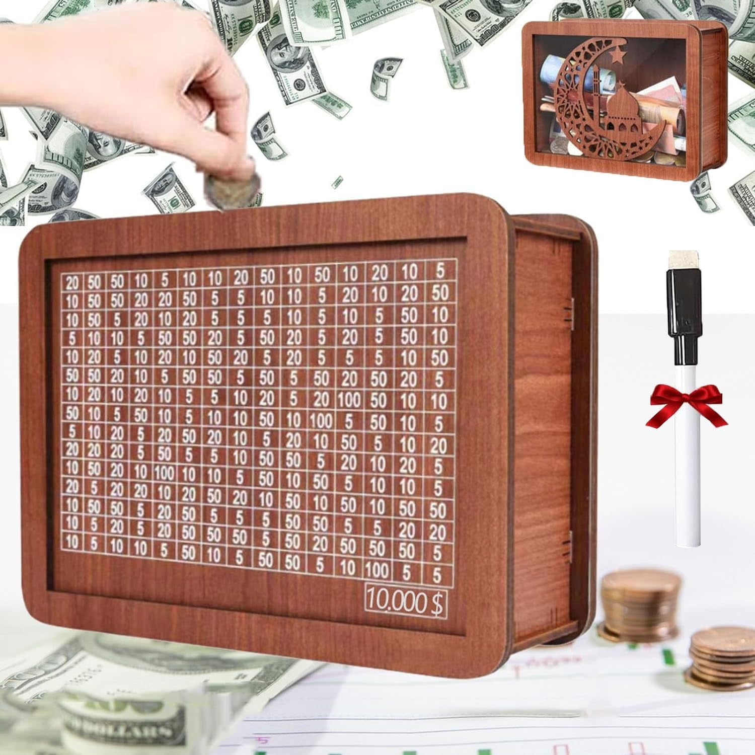 Cash Vault Wooden Savings Box - Wooden Cash Saver Money Box - Piggy ...