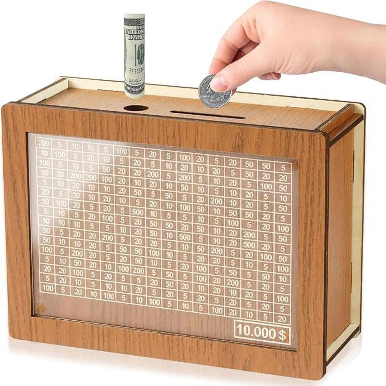 Cash Vault Wooden Savings Box, Wooden Cash Saver Money Box with Money ...