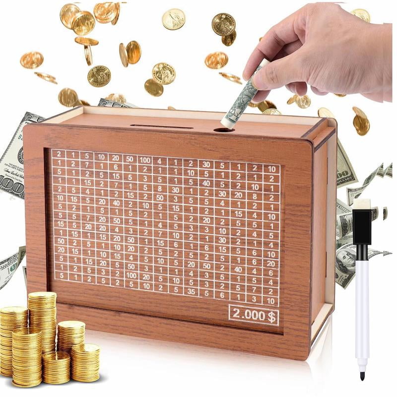 Cash Vault Wooden Savings Box, Wooden Cash Saver Money Box With Money ...