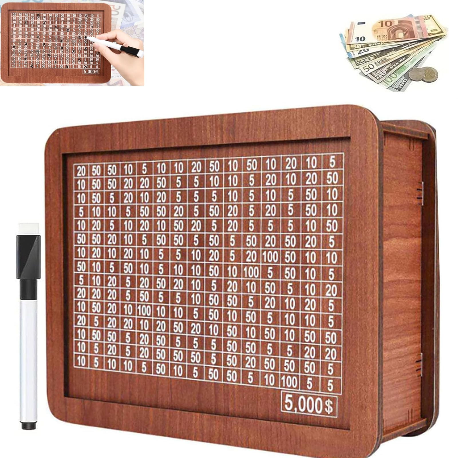 Cash Vault Wooden Savings Box Wooden Money Box with Money Target and ...