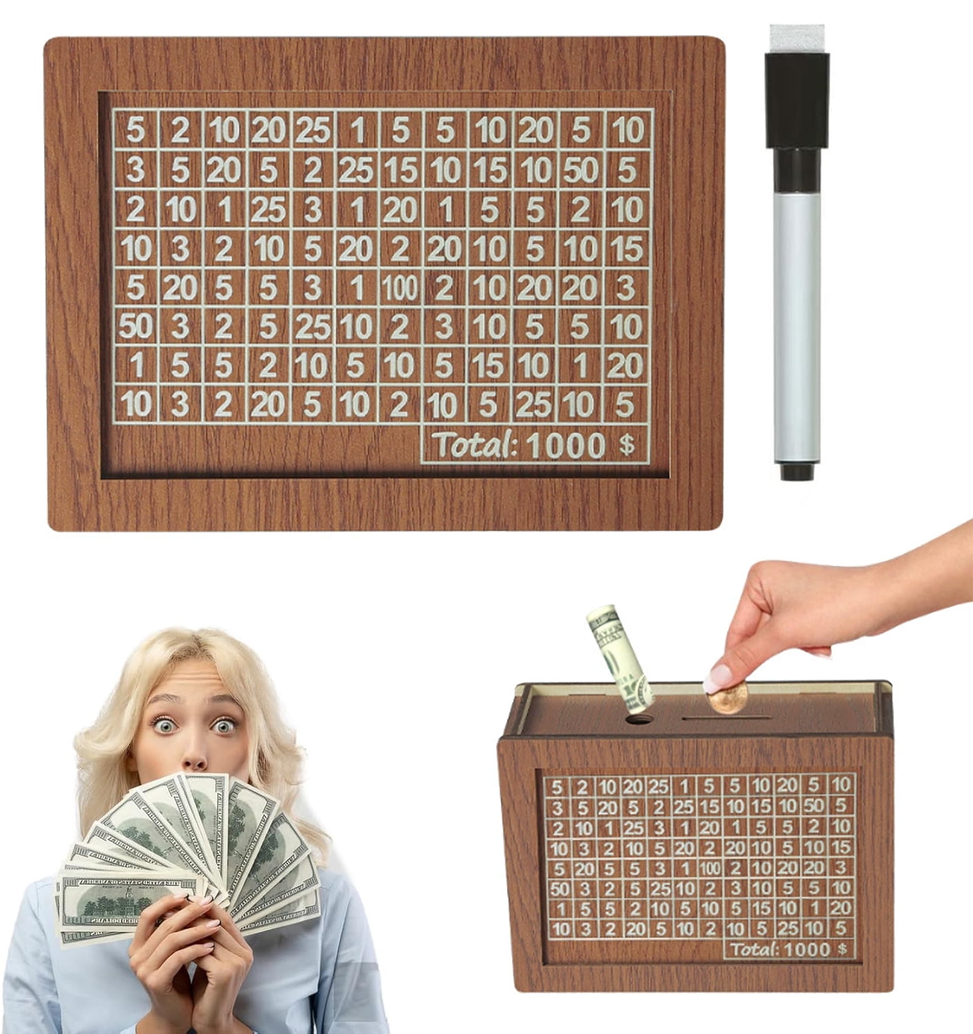 Cash Vault Wooden Savings Box, Wooden Savings Box 10000, 10000 Savings ...
