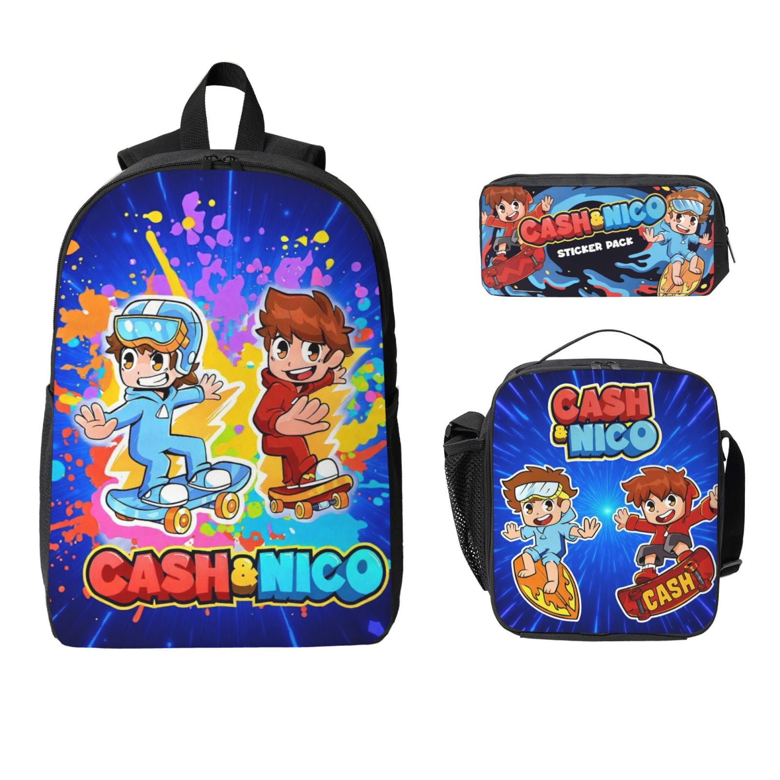 Cash and Nico Backpacks with Lunch Box Pencil Case Travel Laptop Bag 3 ...