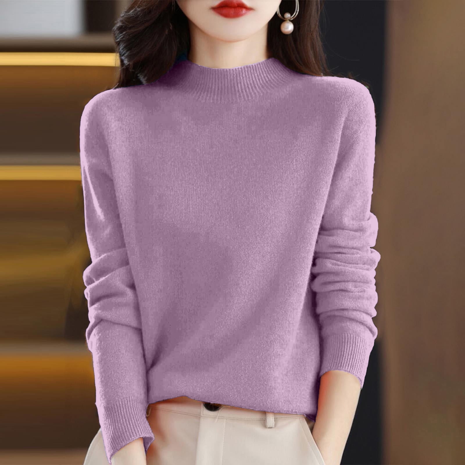 Cash-mere Sweaters for Women Lightweight Turtleneck Sweater Soft Cozy ...