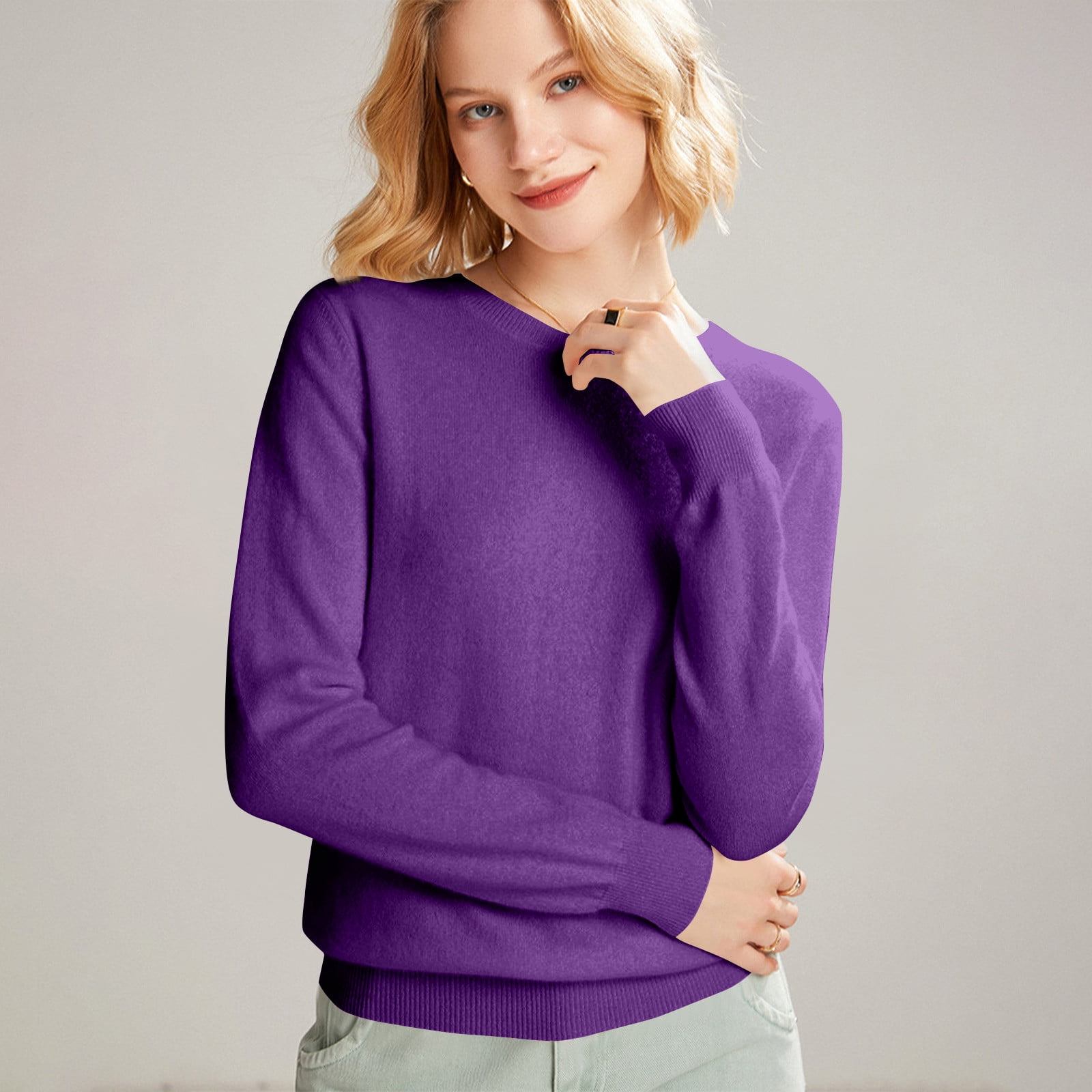 Cash-mere Sweaters for Women Long Sleeve Crew Neck Ribbed Knit Tops ...