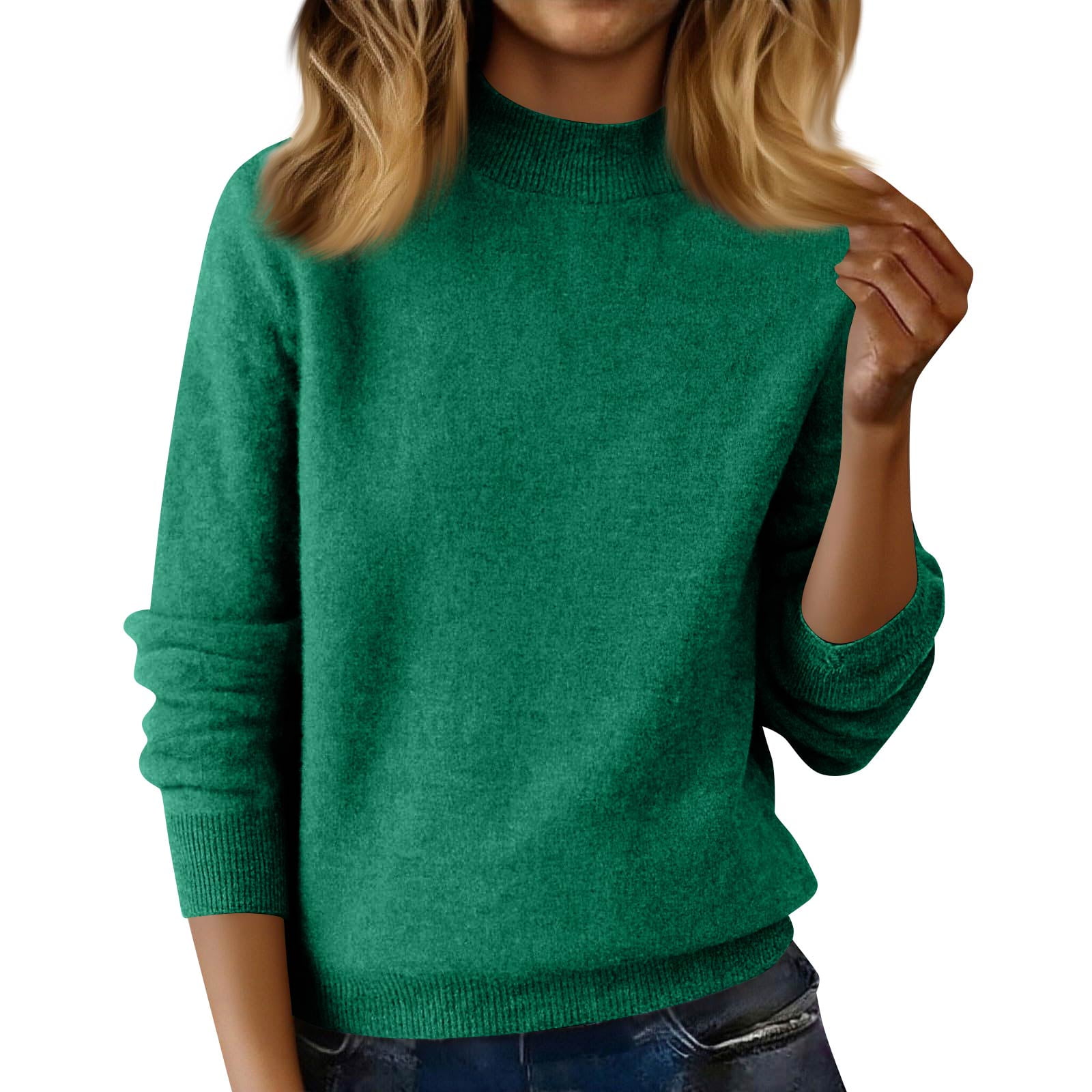 Cash-mere Sweaters for Women Soft Long Sleeve Mock Neck Tops Solid ...