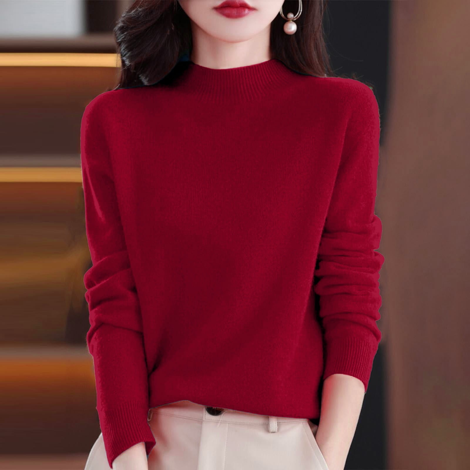 Cash-mere Sweaters for Women Turtleneck Warm Sweater Long Sleeve Tops ...