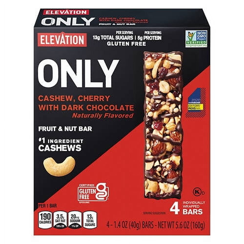 Elevation Cashew, Cherry with Dark Chocolate Only Fruit and Nut Bars, 4 ...