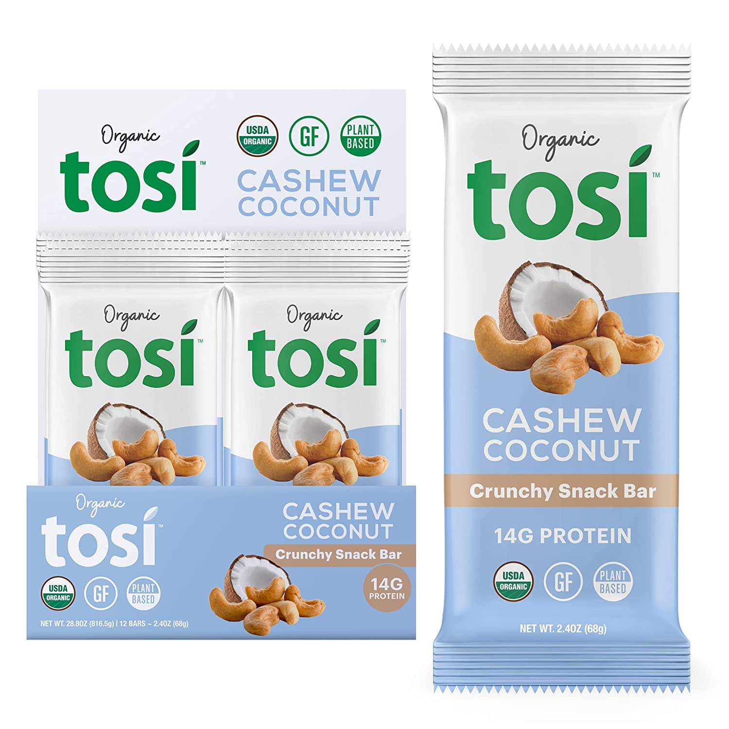 Cashew Coconut Protein Bars, Plant Based with Nuts, Gluten-Free Crunchy ...