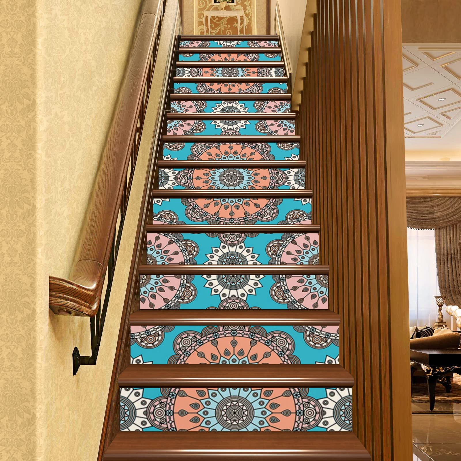 Cashew Flowers Stair Stickers Abstract Art Stairs Riser Decals Self-adhesive Colorful Floral ...