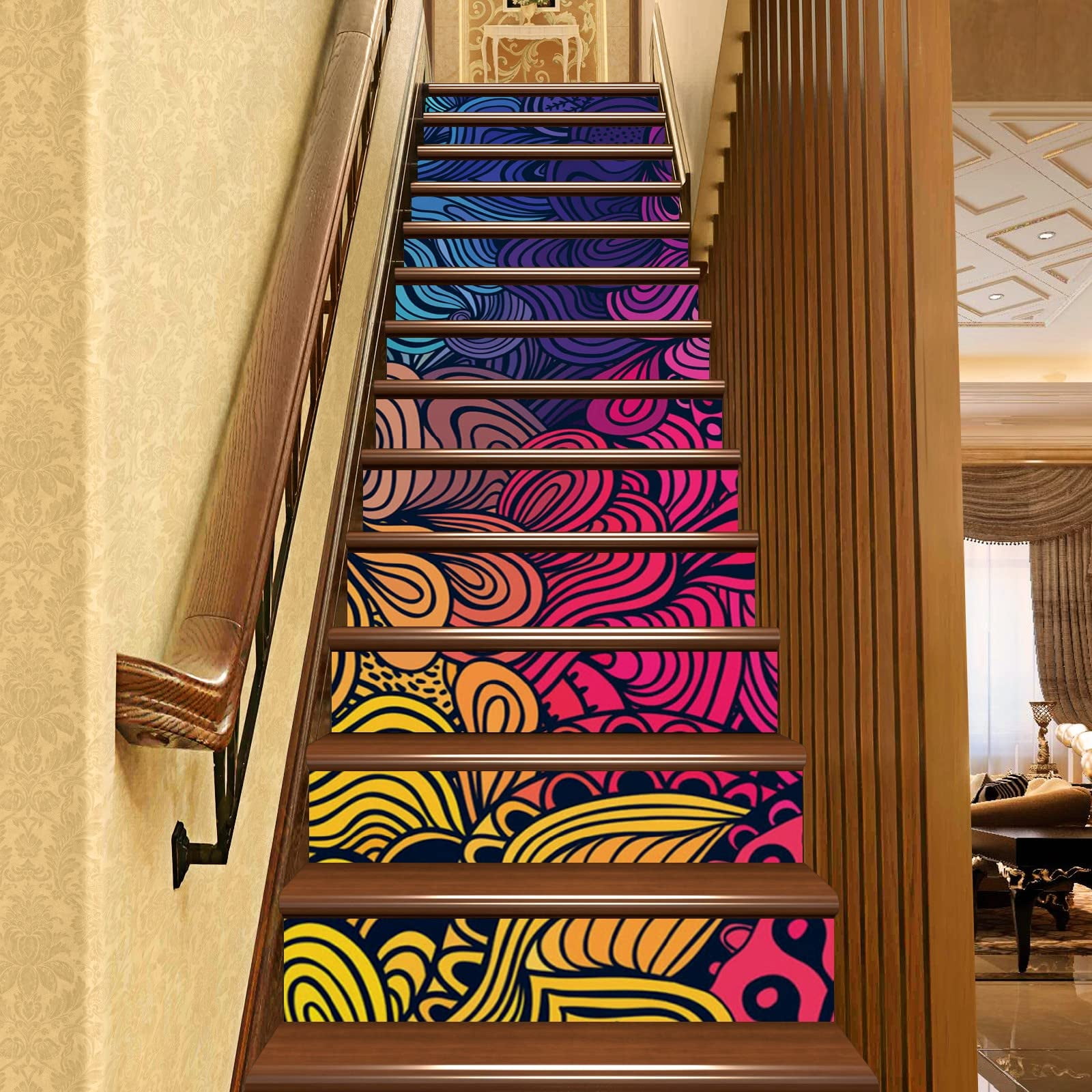 Cashew Flowers Stair Stickers Abstract Art Stairs Riser Decals Self ...
