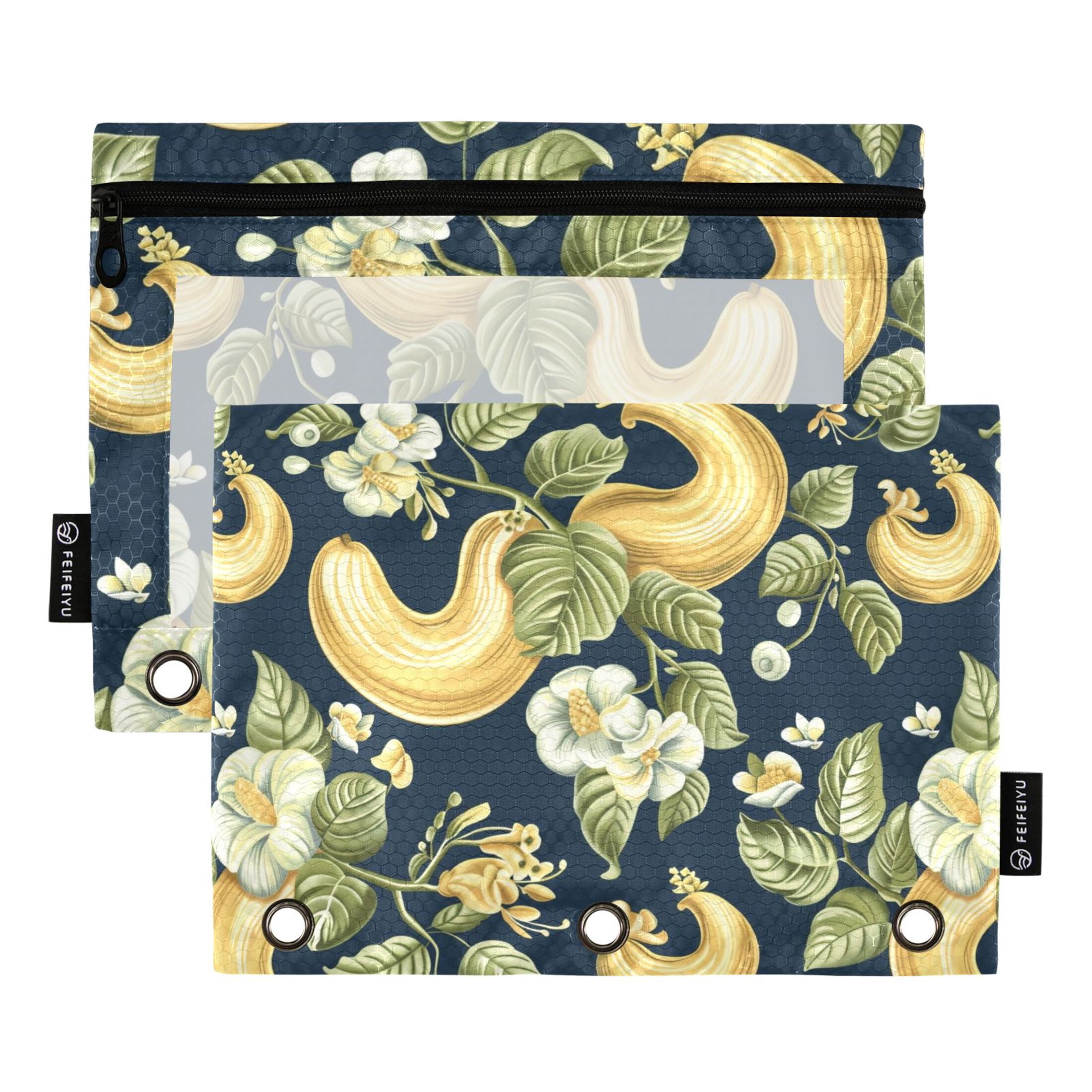 Cashew Fruit with Flowers 2 Pack Pencil Pouch for 3 Ring Binder Smooth ...
