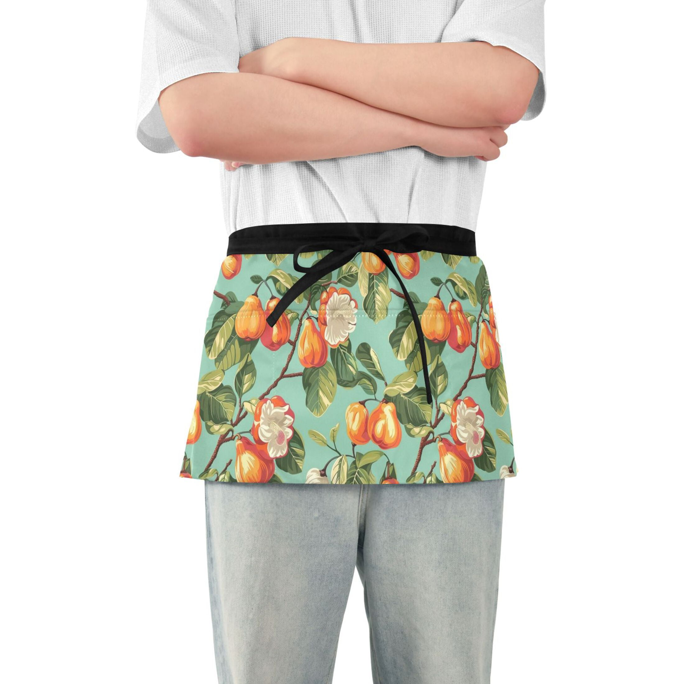 Cashew Fruit with Leaves Server Apron with 3 Pockets Waterproof ...