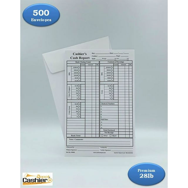 Cashier Depot HW965 Cash Report Envelopes, 6"x9", Receipt Checks ...