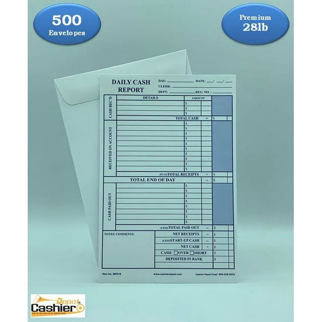 Cashier Depot MR318 Daily Cash Report Envelope, 6" x 9",Open End ...