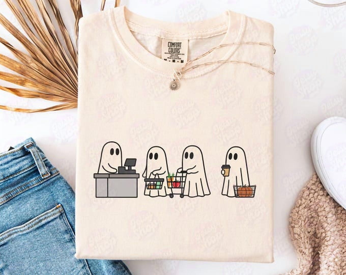 Cashier Shirt, Retail Worker Tee, Cute Ghost Spooky Boo Supermarket ...