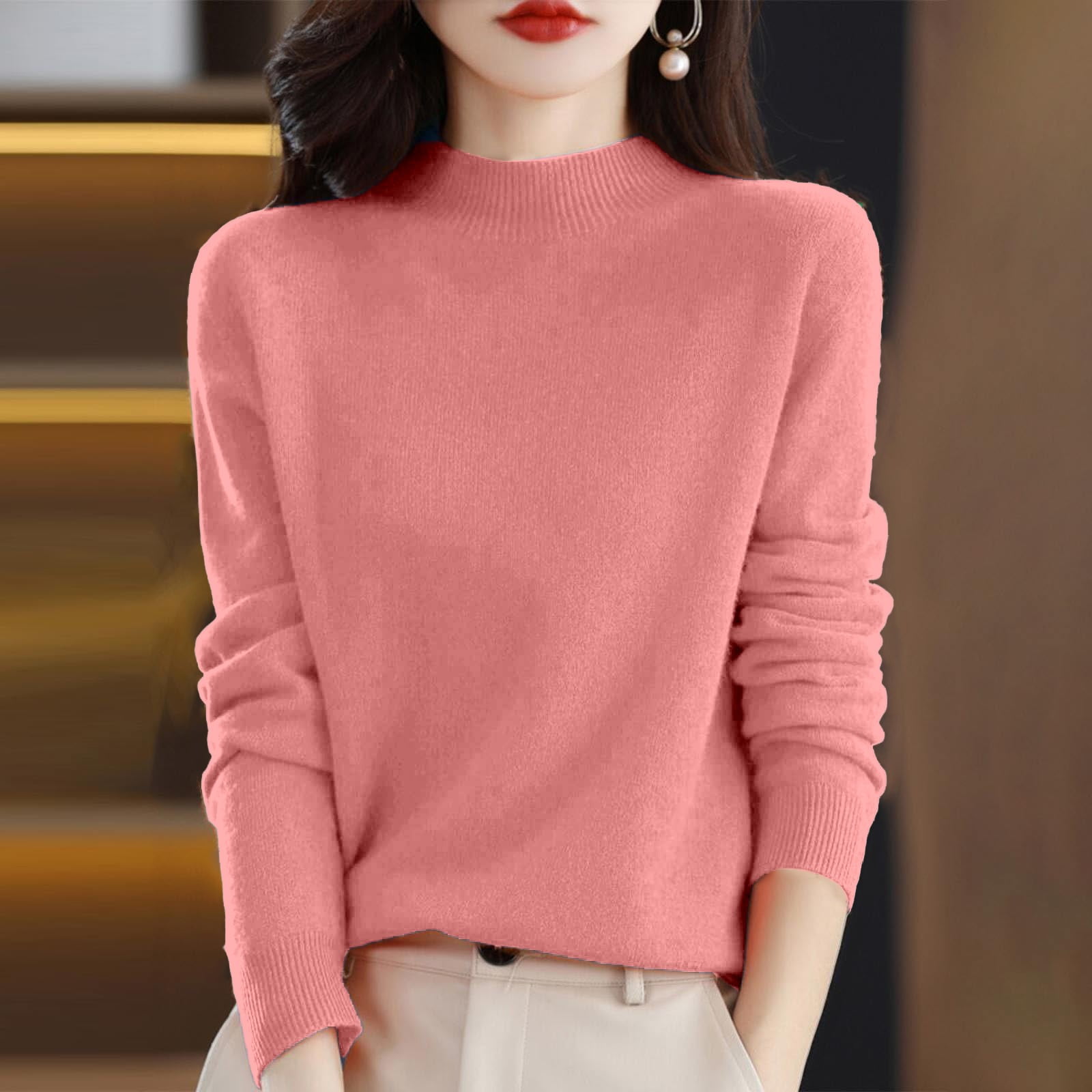 Wool Sweaters for Women 2024 New Merino Wool Long Sleeve Mock Neck Soft ...