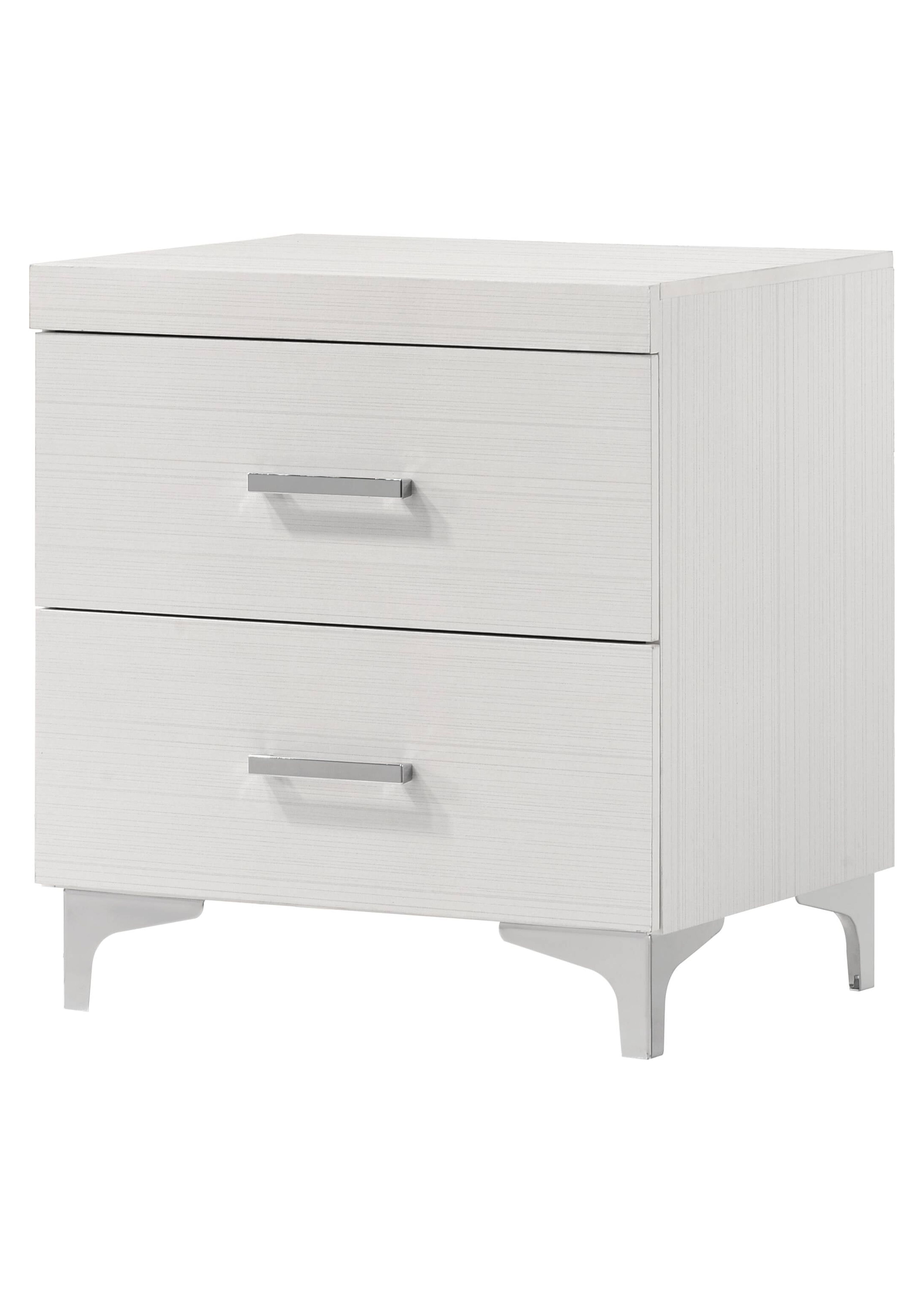 Casilda White Finish Nightstand: Solid Wood & Metal Bedside Table with ...