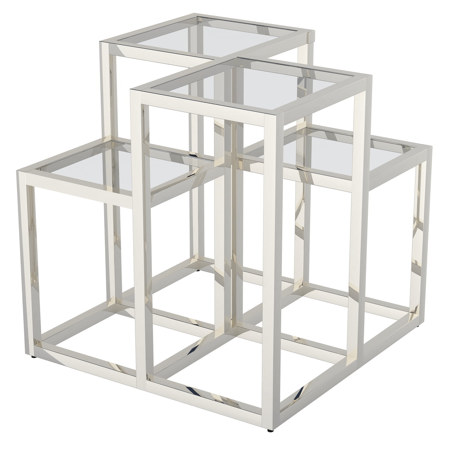 Casini Square Tempered Glass Top Contemporary Metal Accent Table in ...