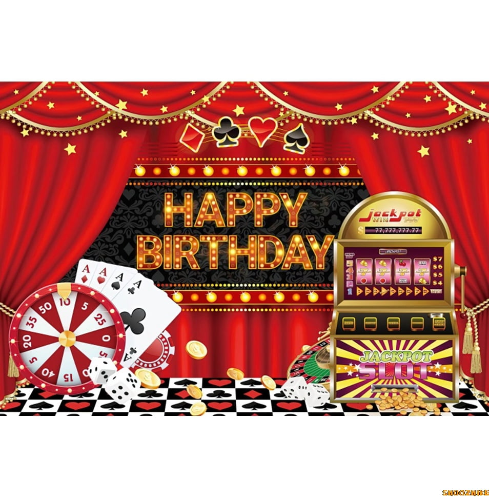 Casino Backdrop Solitaire Dice Red Curtain Kid Adult Birthday Party ...