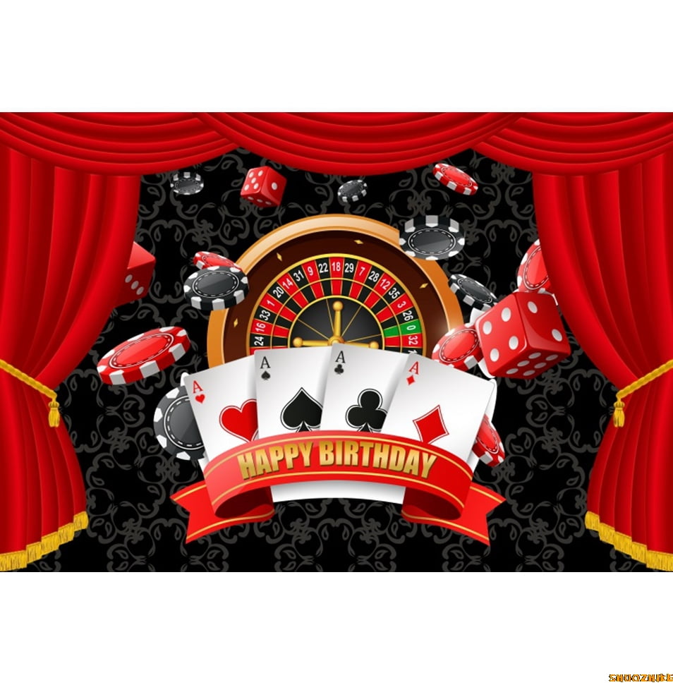 Casino Backdrop Solitaire Dice Red Curtain Kid Adult Birthday Party ...