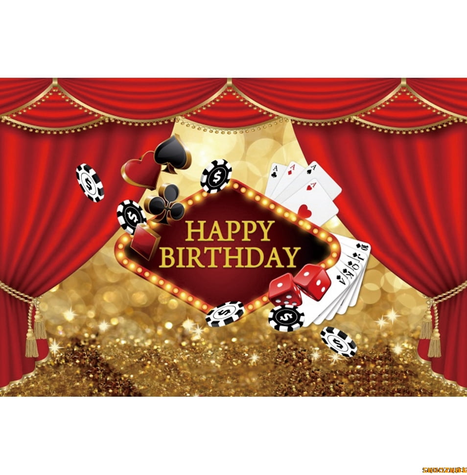 Casino Backdrop Solitaire Dice Red Curtain Kid Adult Birthday Party ...