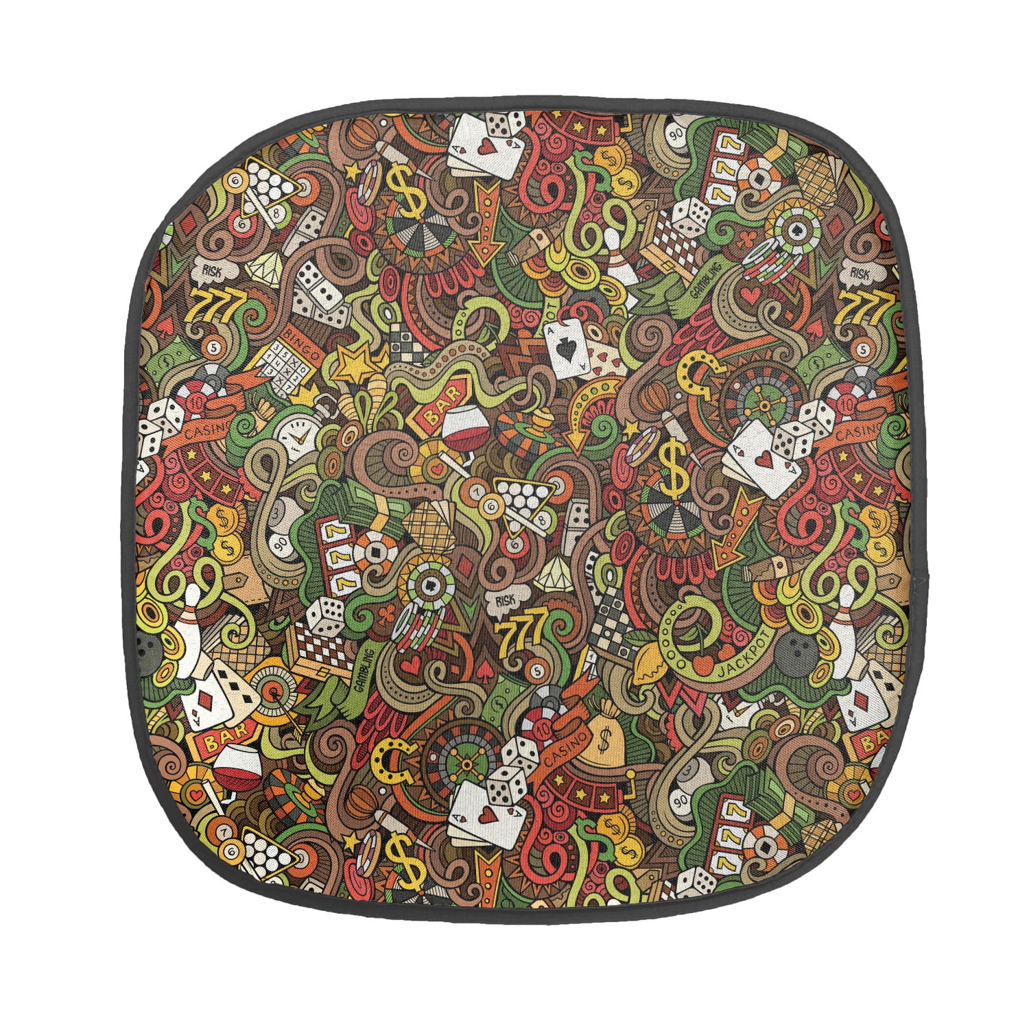 Casino Chair Seating Cushion, Doodles Style Art of Bingo and Cards ...