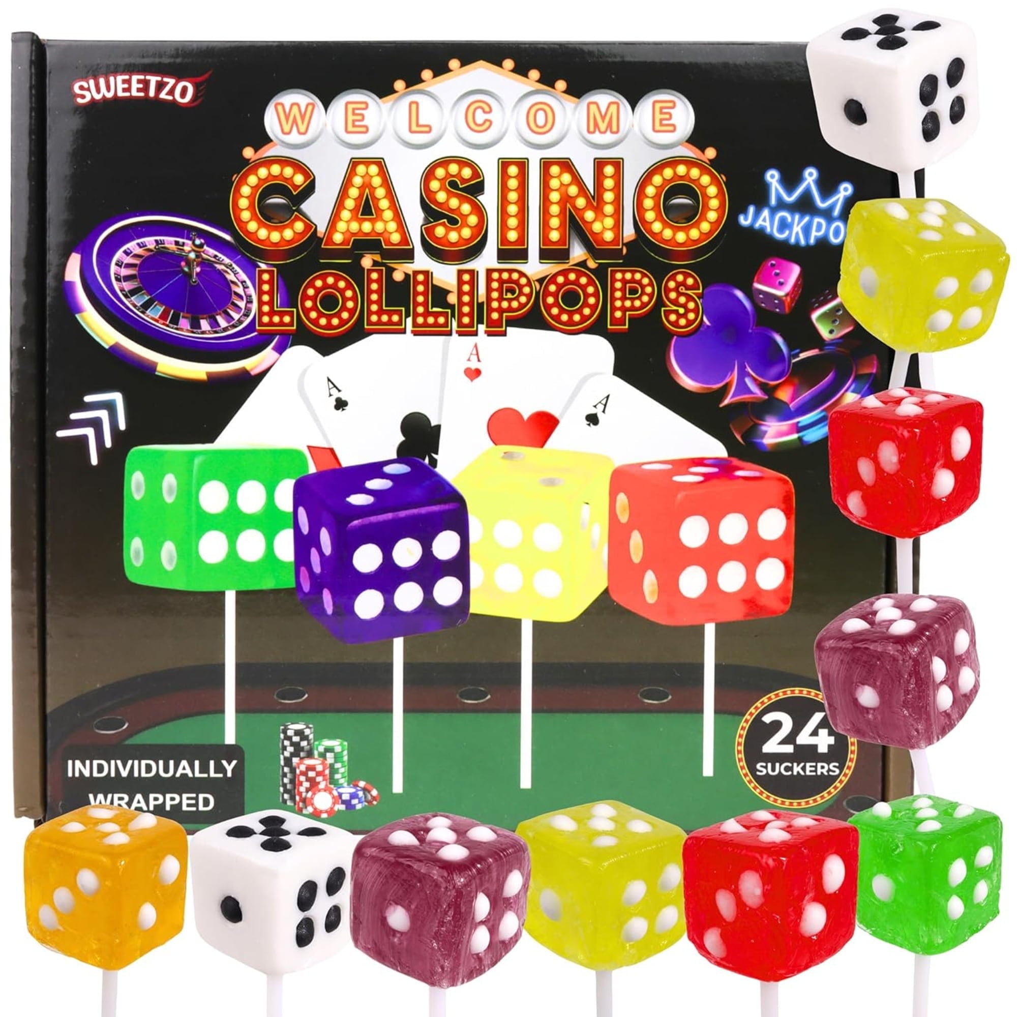 Sweetzo, Casino Dice Lollipops, 24 Count, 14.3 Ounce Box - Walmart.com