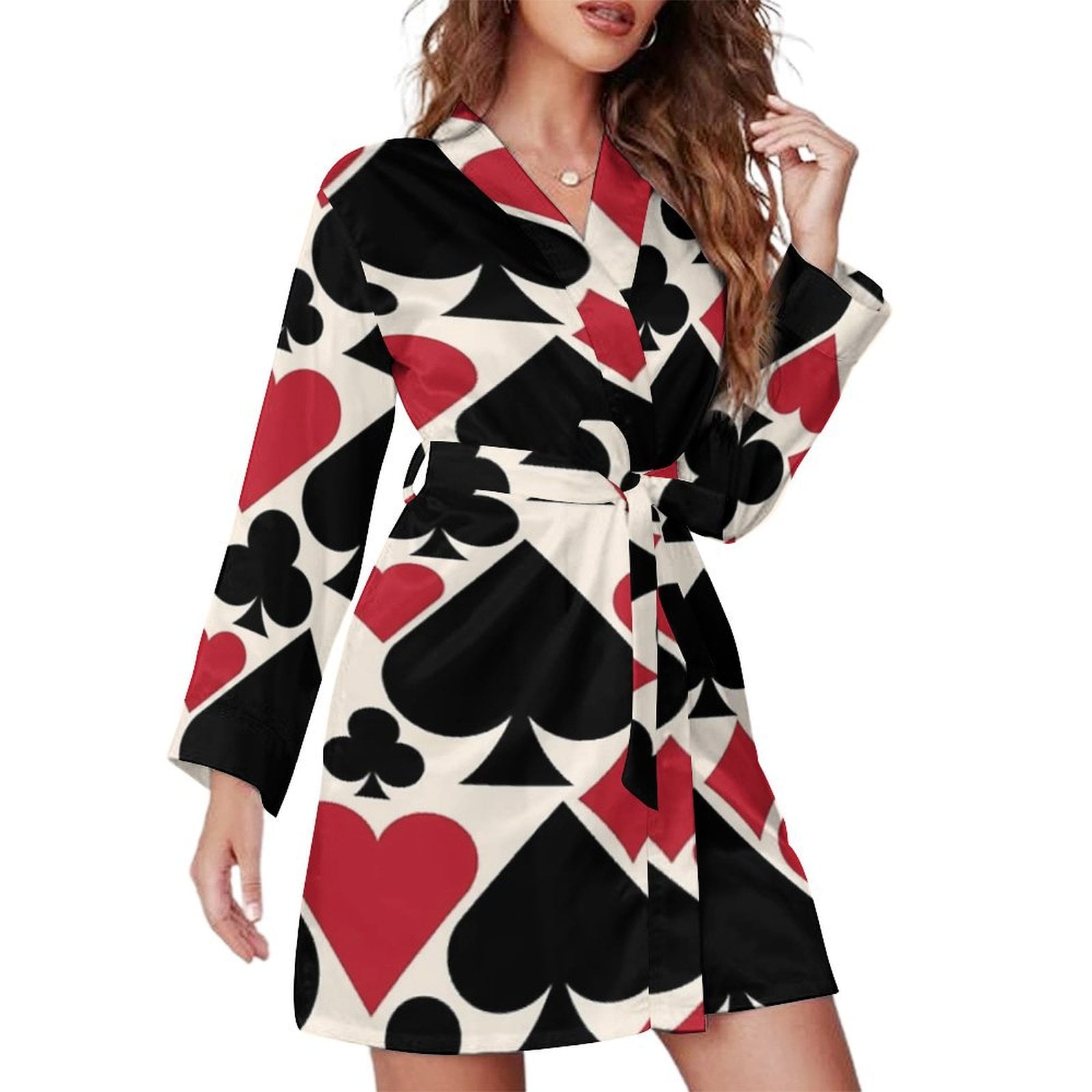 Casino Fun Night Robe Long Sleeve V Neck Robe With Belt Women's ...
