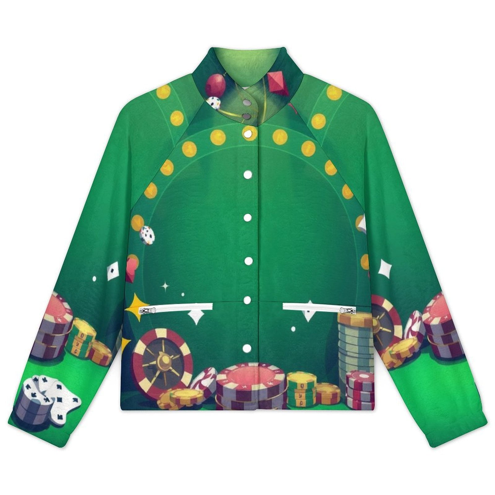Casino Gambler Poker Pattern Autumn Winter Jacket Women Coat Short ...
