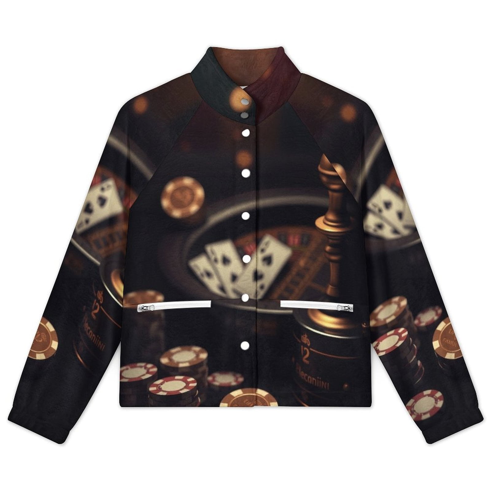 Casino Gambler Poker Pattern Autumn Winter Jacket Women Coat Short ...