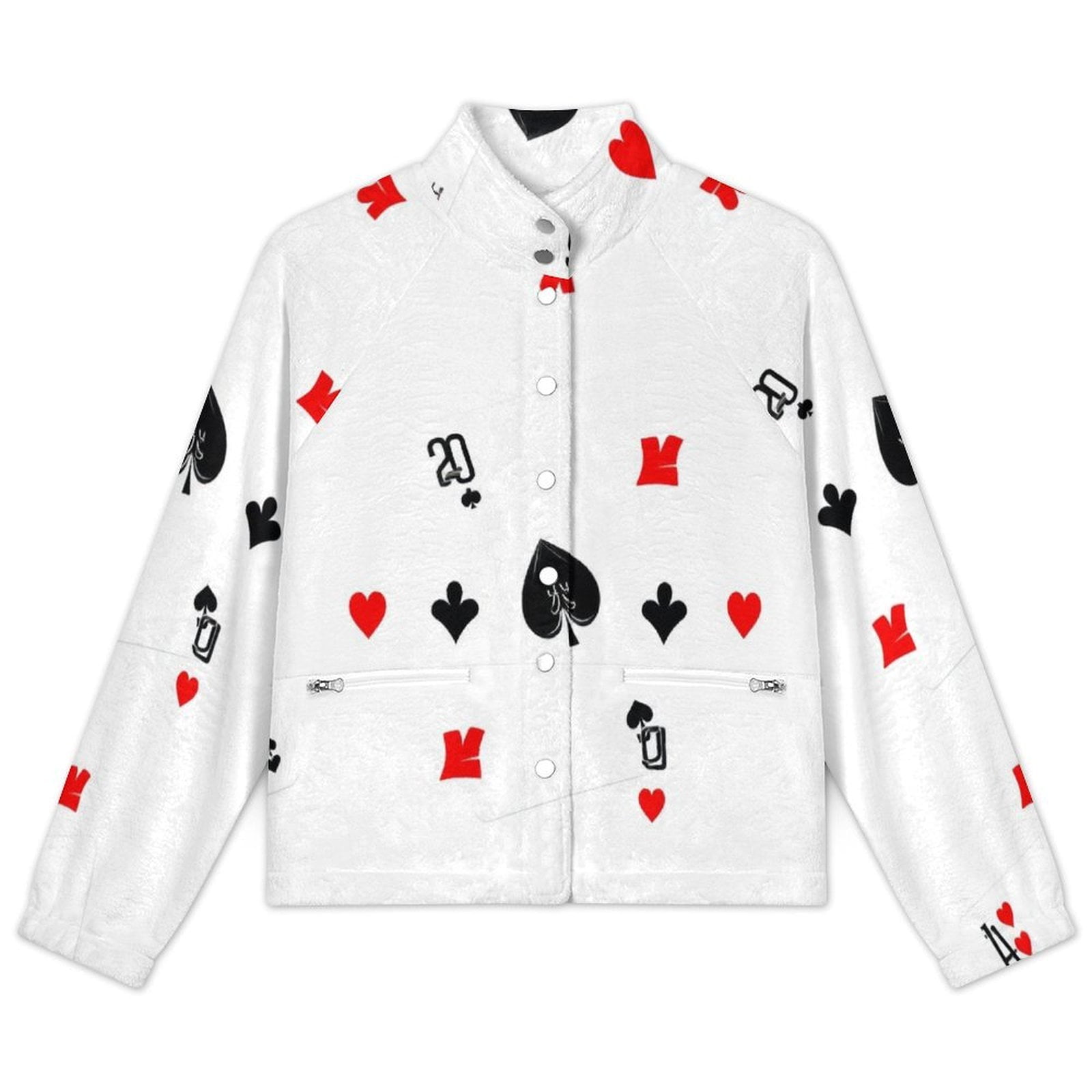 Casino Gambler Poker Pattern Jacket Women's Stand Collar Warm Outwear ...