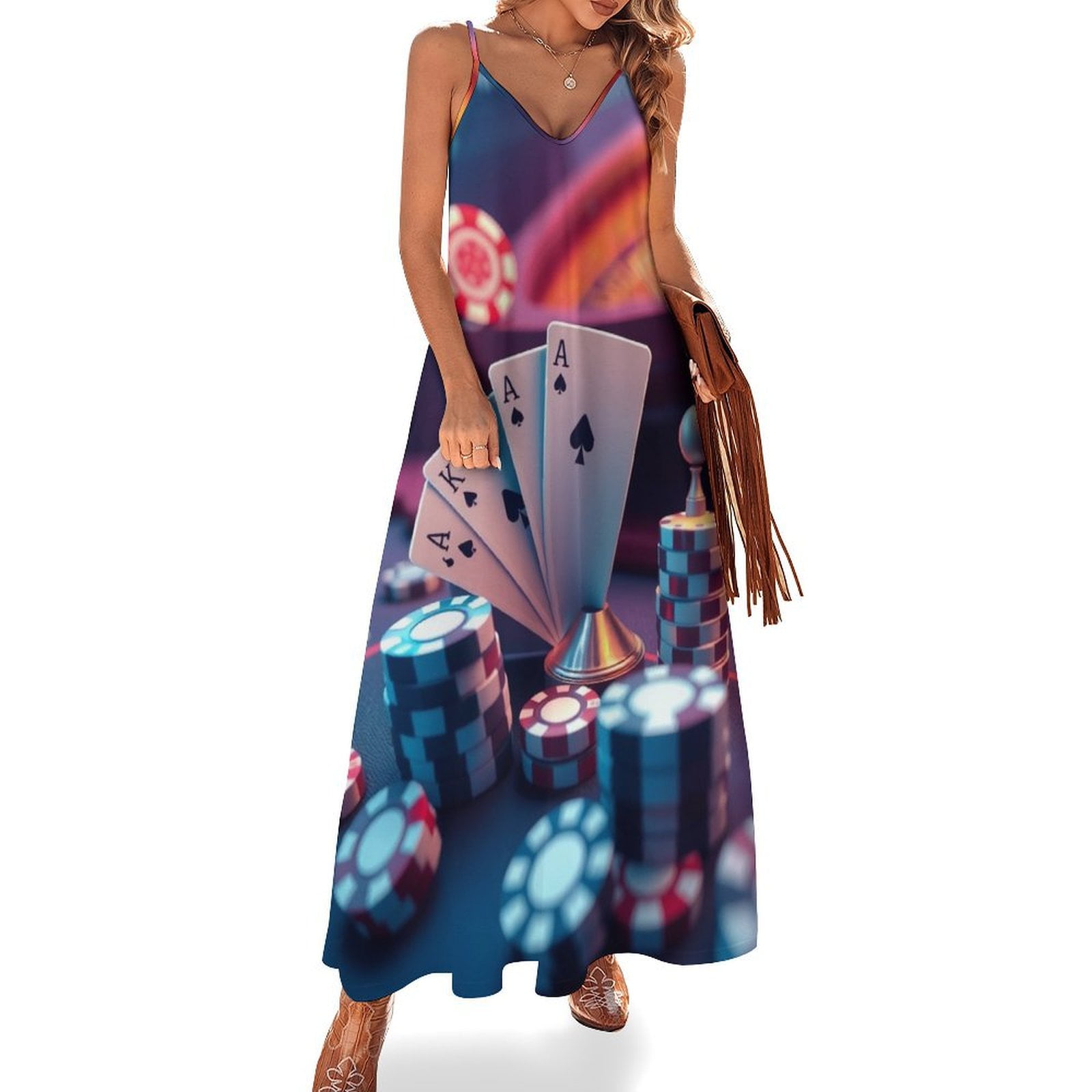 Casino Gambler Poker Pattern Sleeveless Dress Beach Outfits for Women Luxury Dress Dress Women ...